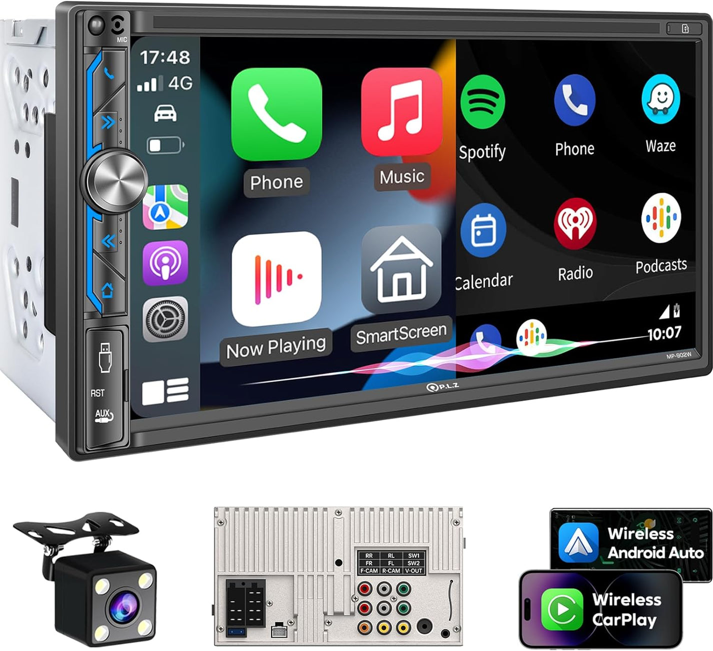 MP-902W 7 Inch Double Din Car Stereo With Wireless Apple CarPlay & And ...