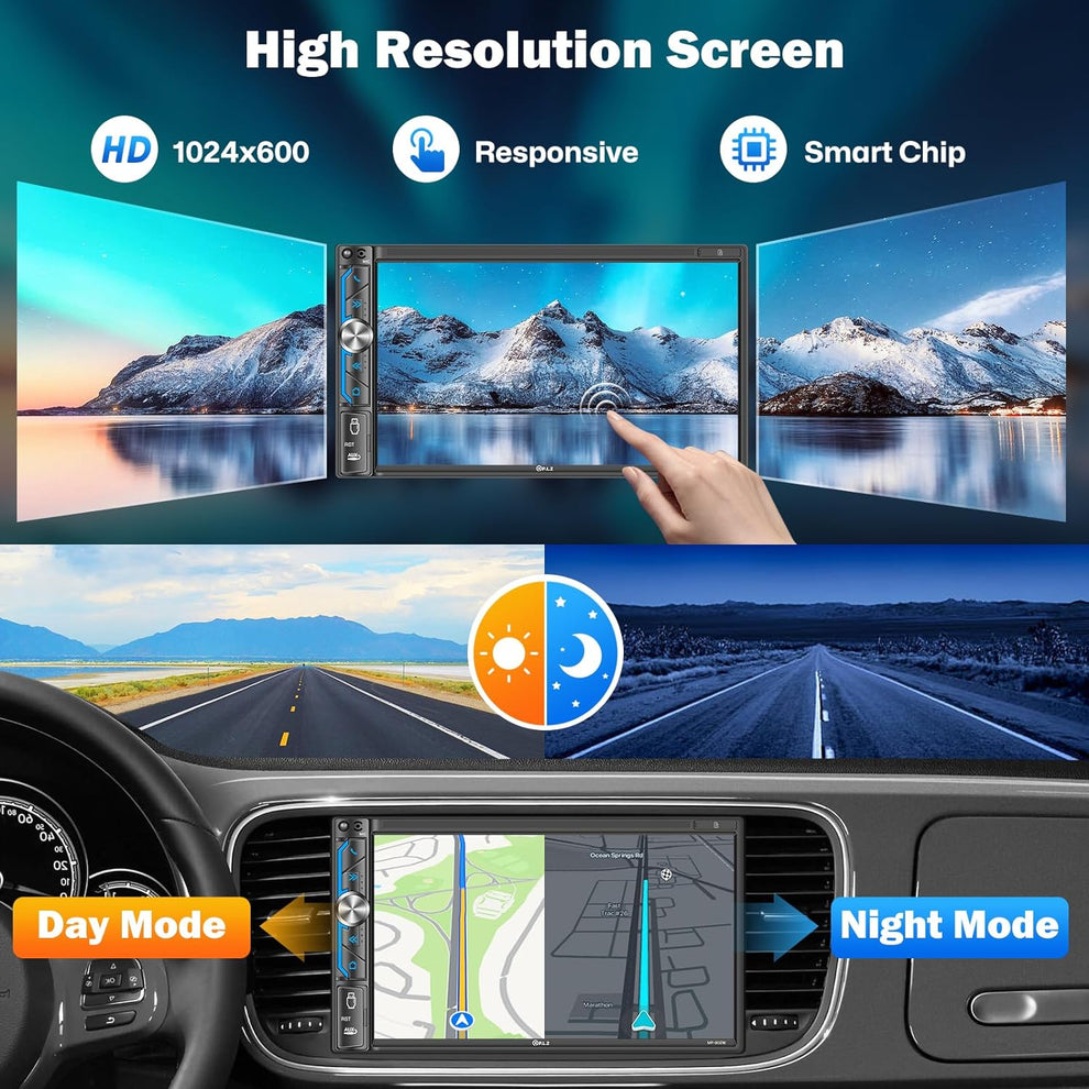 MP-902W 7 Inch Double Din Car Stereo With Wireless Apple CarPlay & And ...